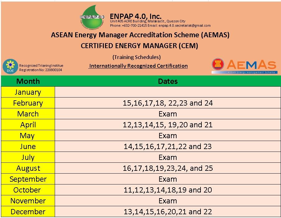AEMAS CEM TRAINING COURSE SCHEDULE | ENPAP 4.0